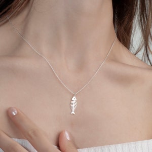 Fishbone Necklace in Sterling Silver, Fishbone Pendant, Minimal Fish ...