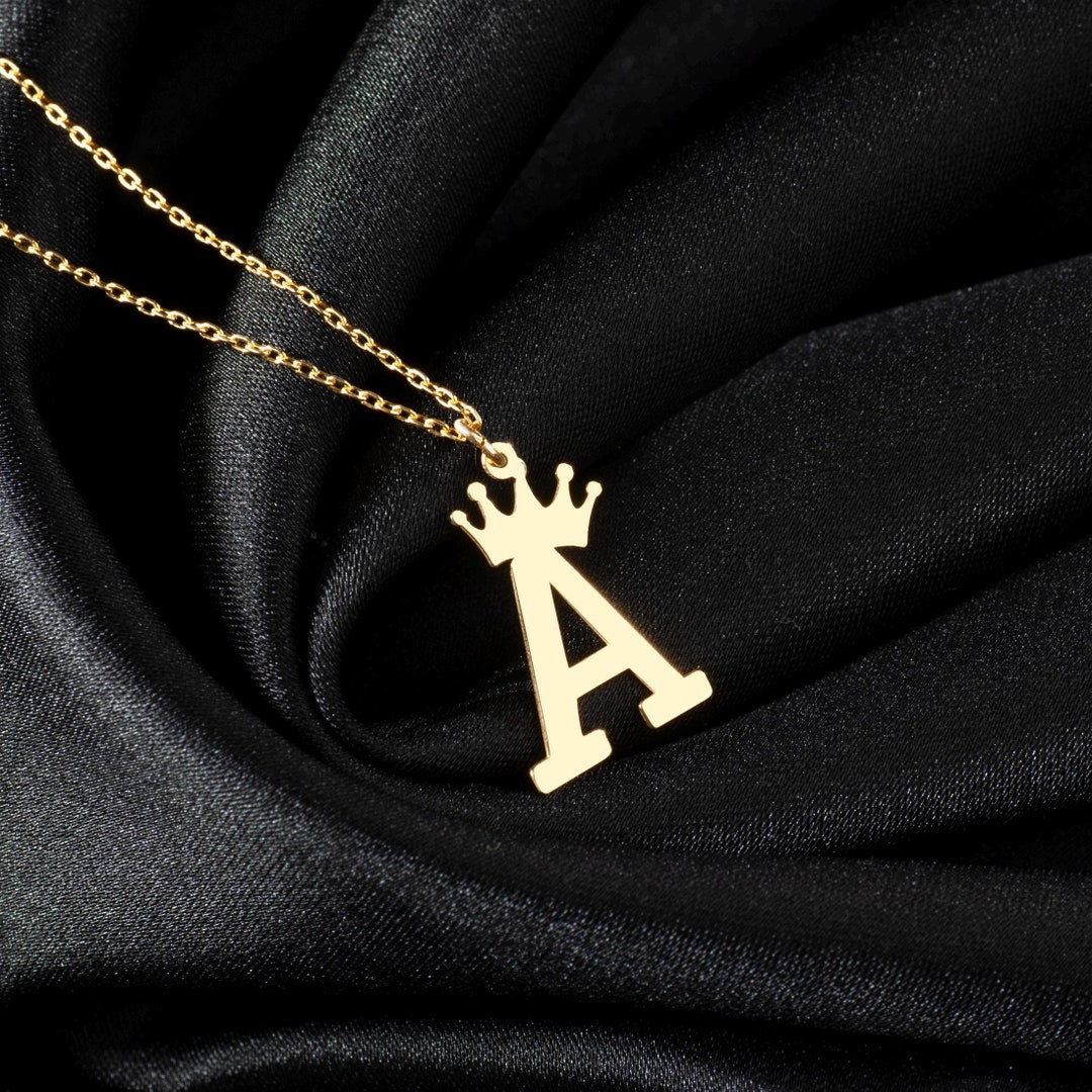 Sterling Silver Crown Initial Necklace: Personalized Alphabet Letter ...