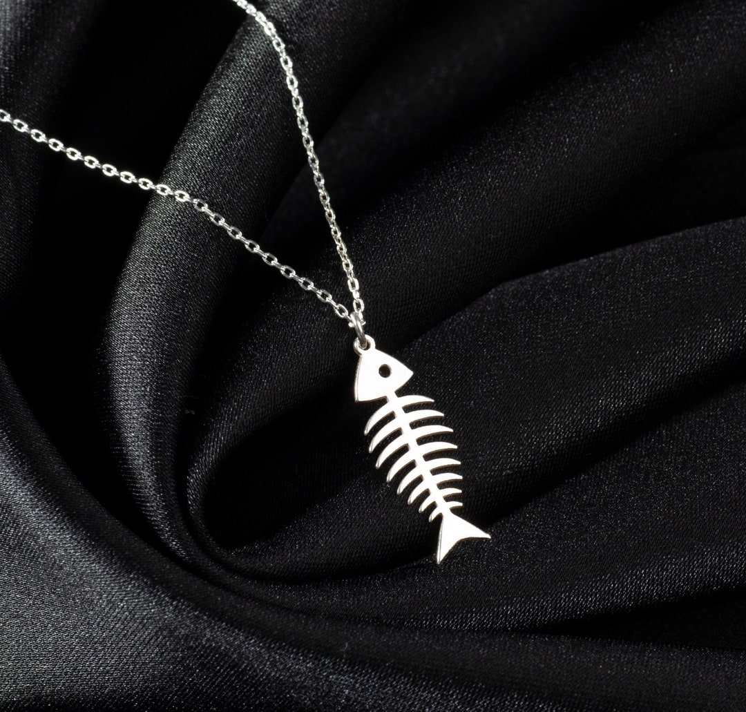 Fishbone Necklace in Sterling Silver, Fishbone Pendant, Minimal Fish ...