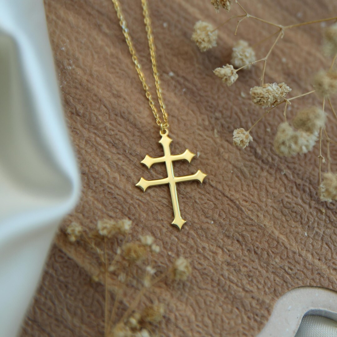 Gold Patriarchal Cross Necklace: Orthodox Byzantine Jewelry - Etsy