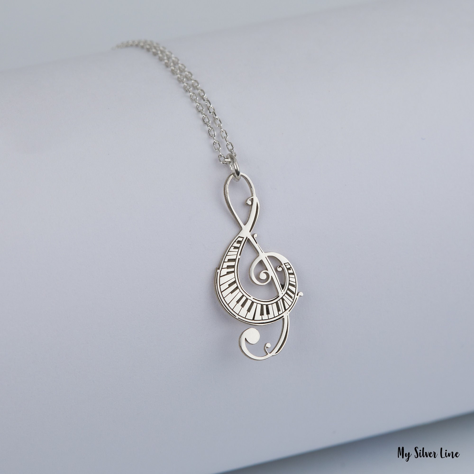 925 Sterling Silver Solid Polished Music Notes Charm Pendant Necklace ...