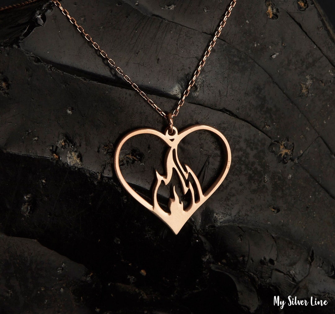 Sterling Silver Heart on Fire Necklace: Gold, Rose Gold Finish - Etsy