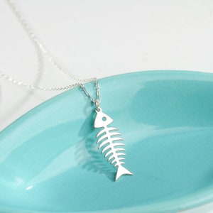 Fishbone Necklace in Sterling Silver, Fishbone Pendant, Minimal Fish ...