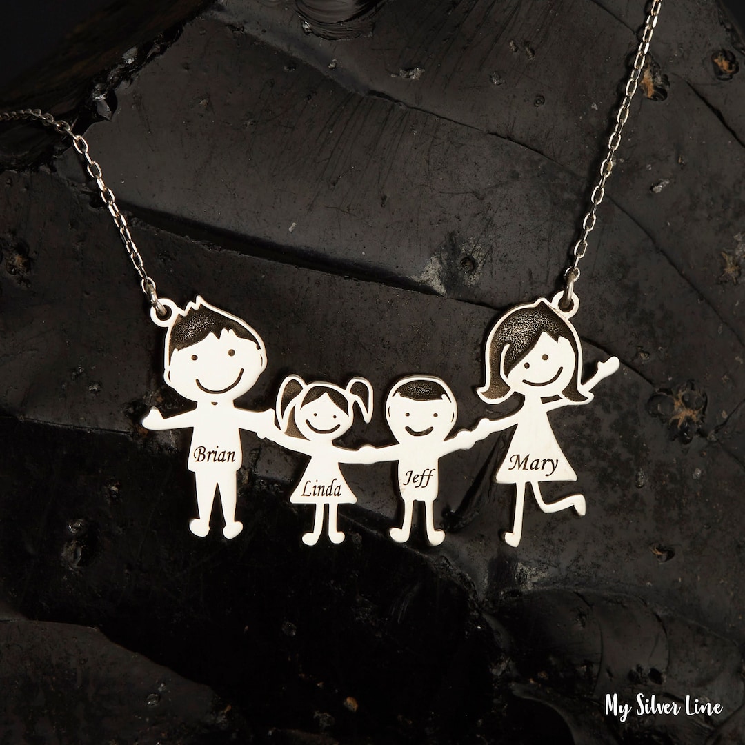 Custom Family Members Pendant. Family Necklace in Sterling Silver, Kids ...