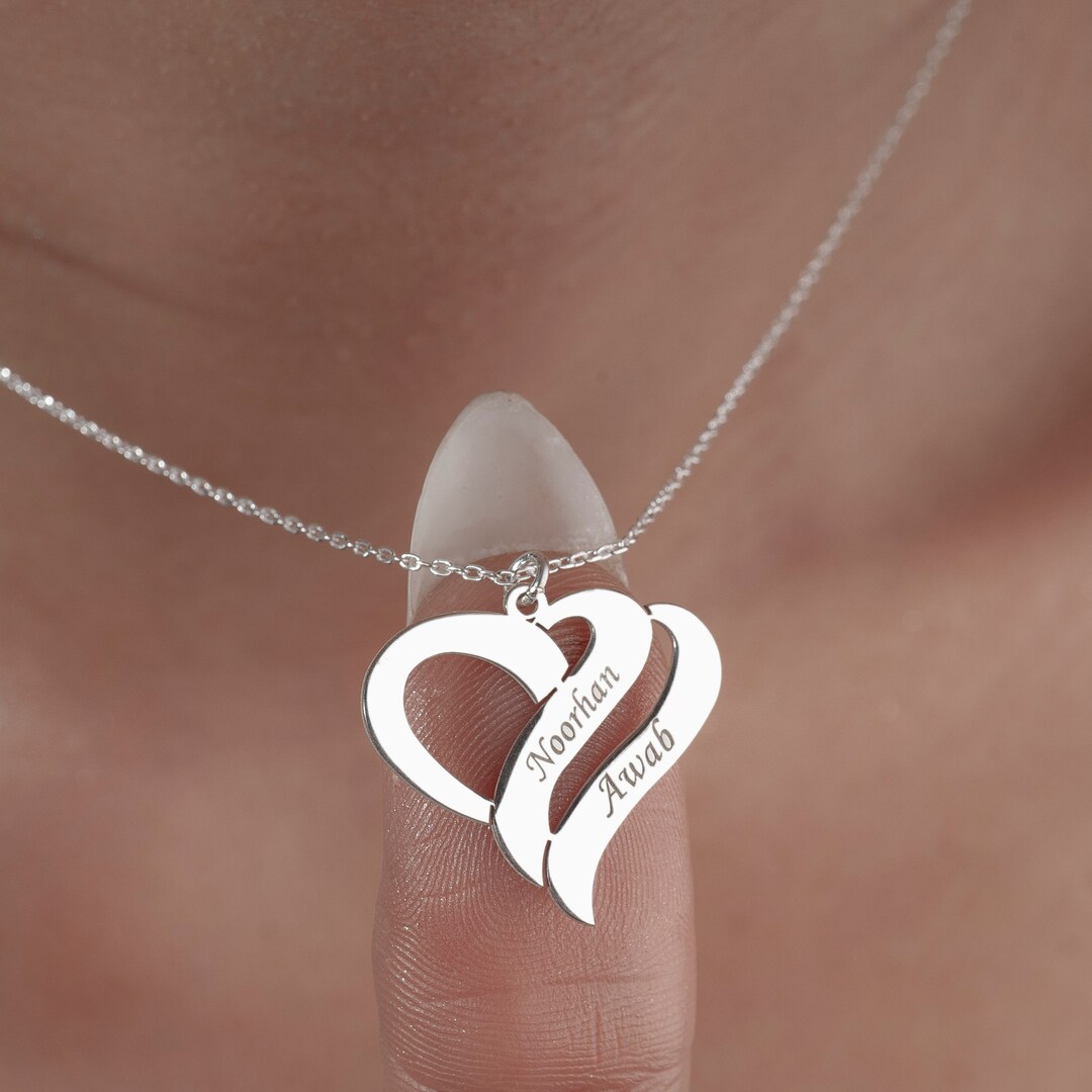 Double Name Heart Necklace Custom Two Names Heart Jewelry - Etsy