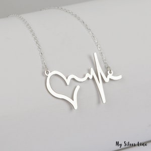 Heart Beat Necklace, Silver Heart Rhythm Jewelry, EKG Necklace, Heart ...