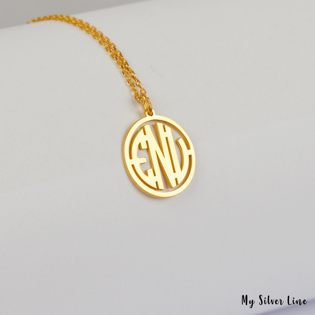 Sterling Silver Initial Monogram Necklace: Personalized Letter Pendant ...