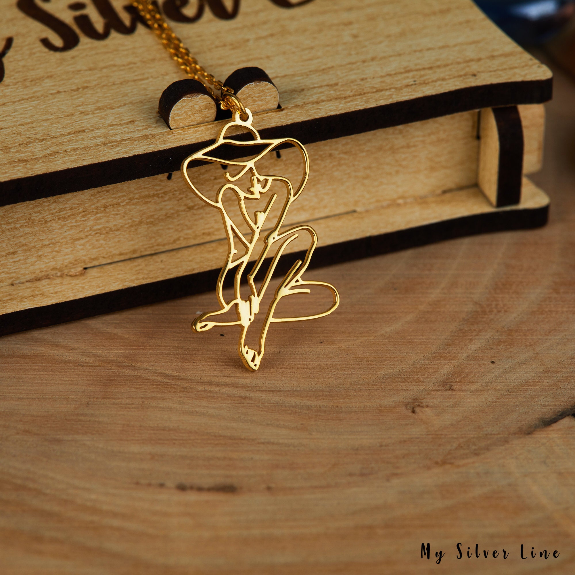 Female Line Art Necklace Sterling Silver Line Art Jewelry - Etsy