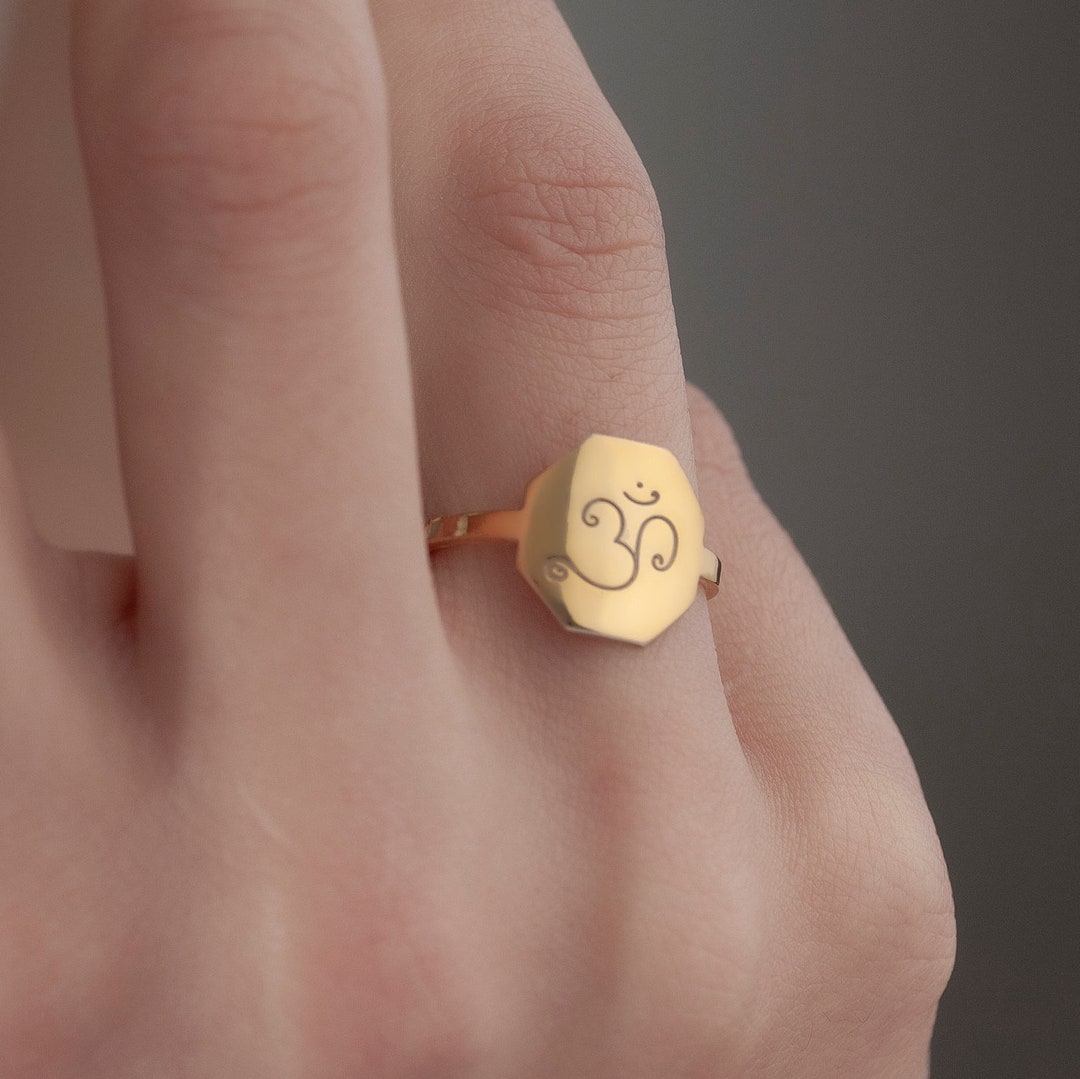 Spiritual Symbols Ring in Sterling Silver, Octagon Shape Ring, Yoga ...