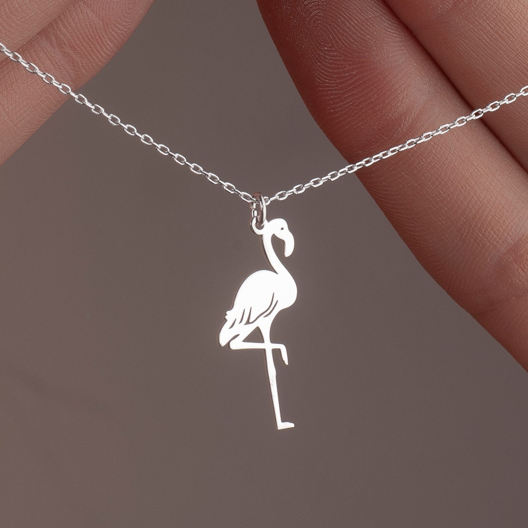 Flamingo Necklace in Sterling Silver, Dainty Flamingo Pendant, Flamingo ...