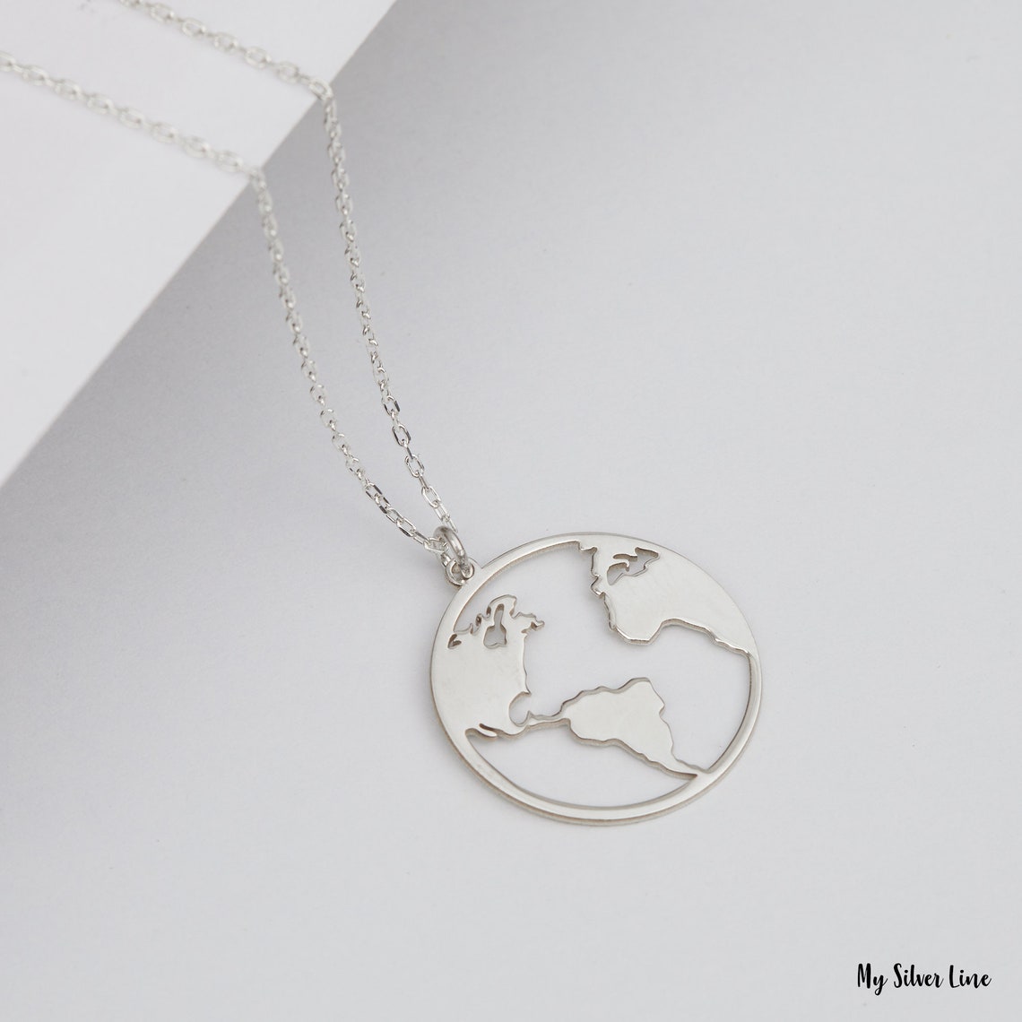 World Map Necklace in Sterling Silver World Map Pendant Gift | Etsy