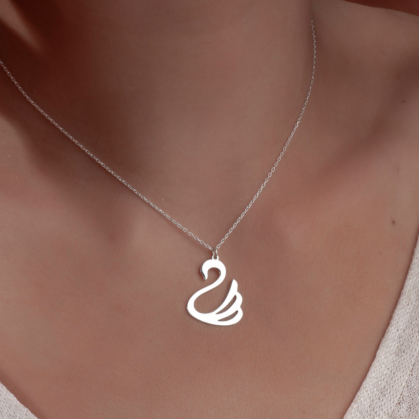 Dainty Swan Necklace, Swan Jewelry in Sterling Silver, Gift for Lover ...