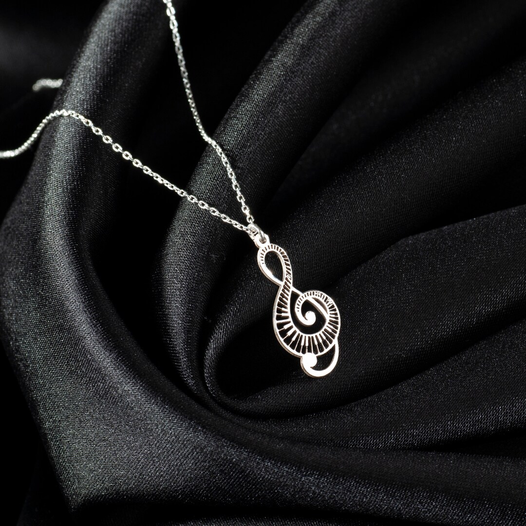 Treble Clef Necklace With Piano Keys, Treble Clef Jewelry in Sterling ...