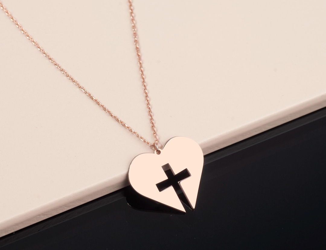 Heart Shape Cross Necklace, Cross in the Middle of the Heart Pendant ...