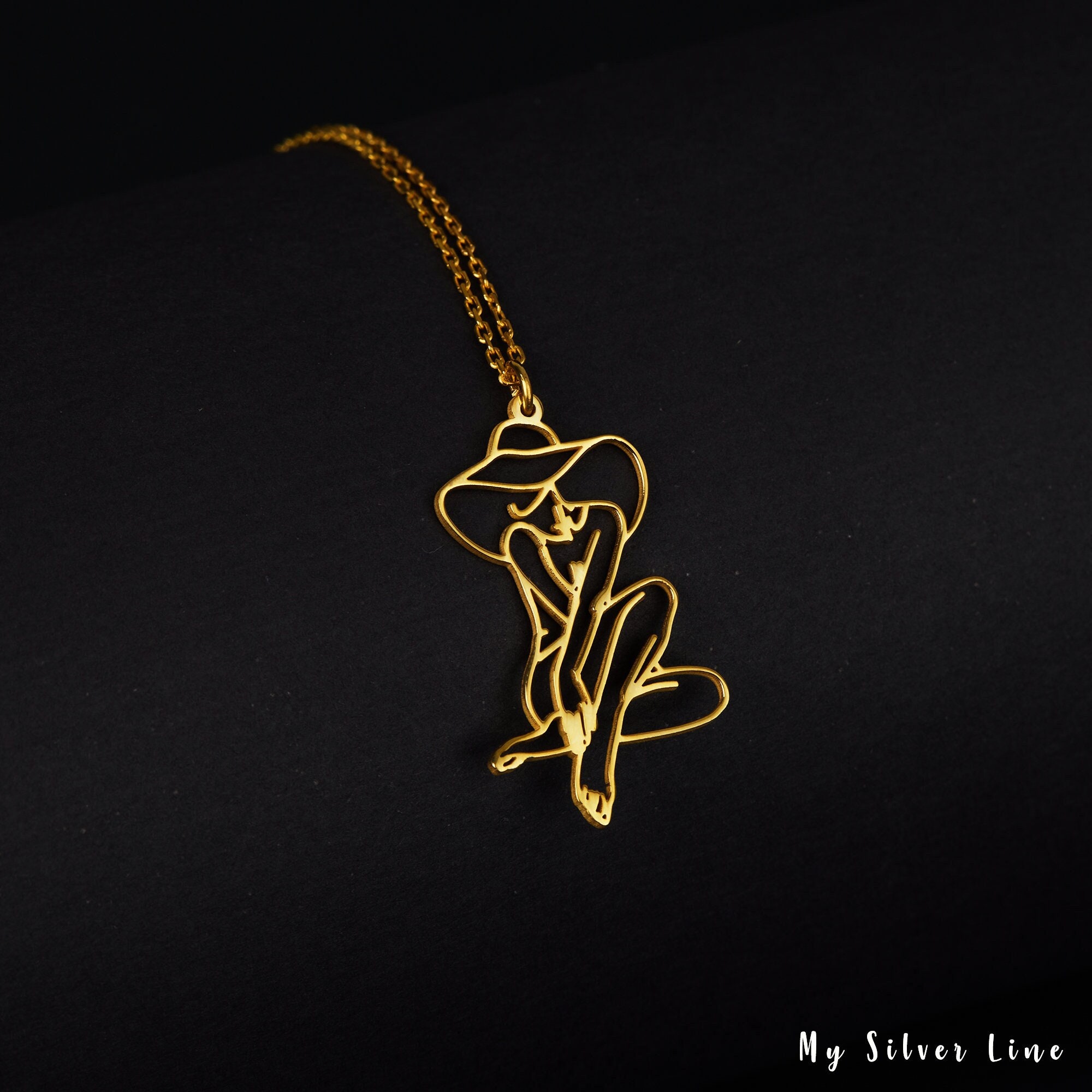 Female Line Art Necklace Sterling Silver Line Art Jewelry - Etsy