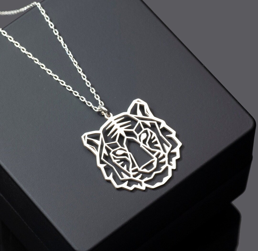 Geometric Tiger Necklace, Tiger Jewelry in Sterling Silver, Origami ...