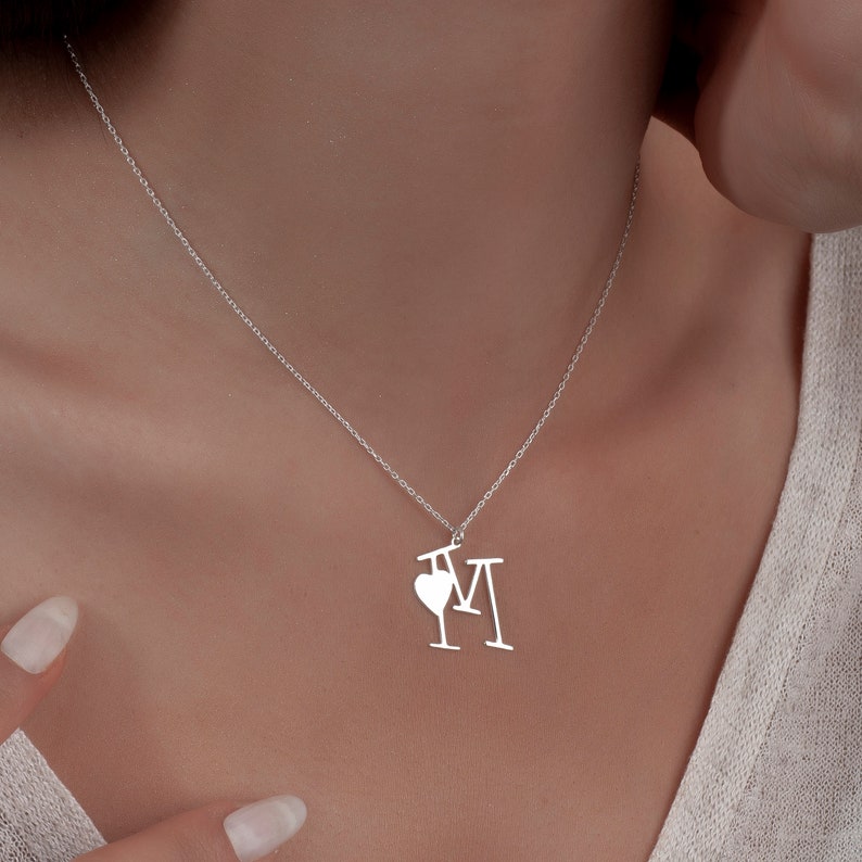 Sterling Silver Initial Necklace With Heart: Custom Alphabet Pendant - Etsy