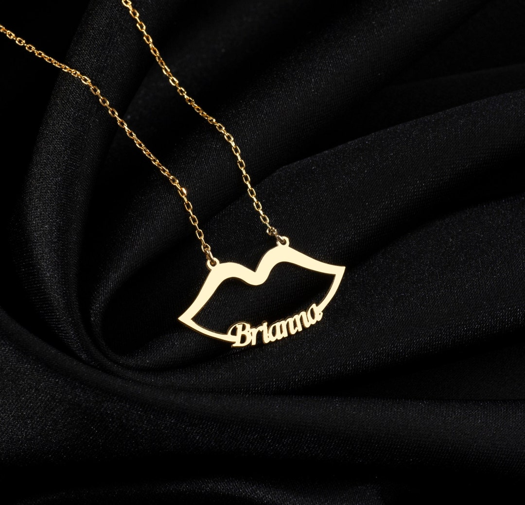 Personalized Kiss Lips Necklace, Sterling Silver Lips Shape Pendant ...