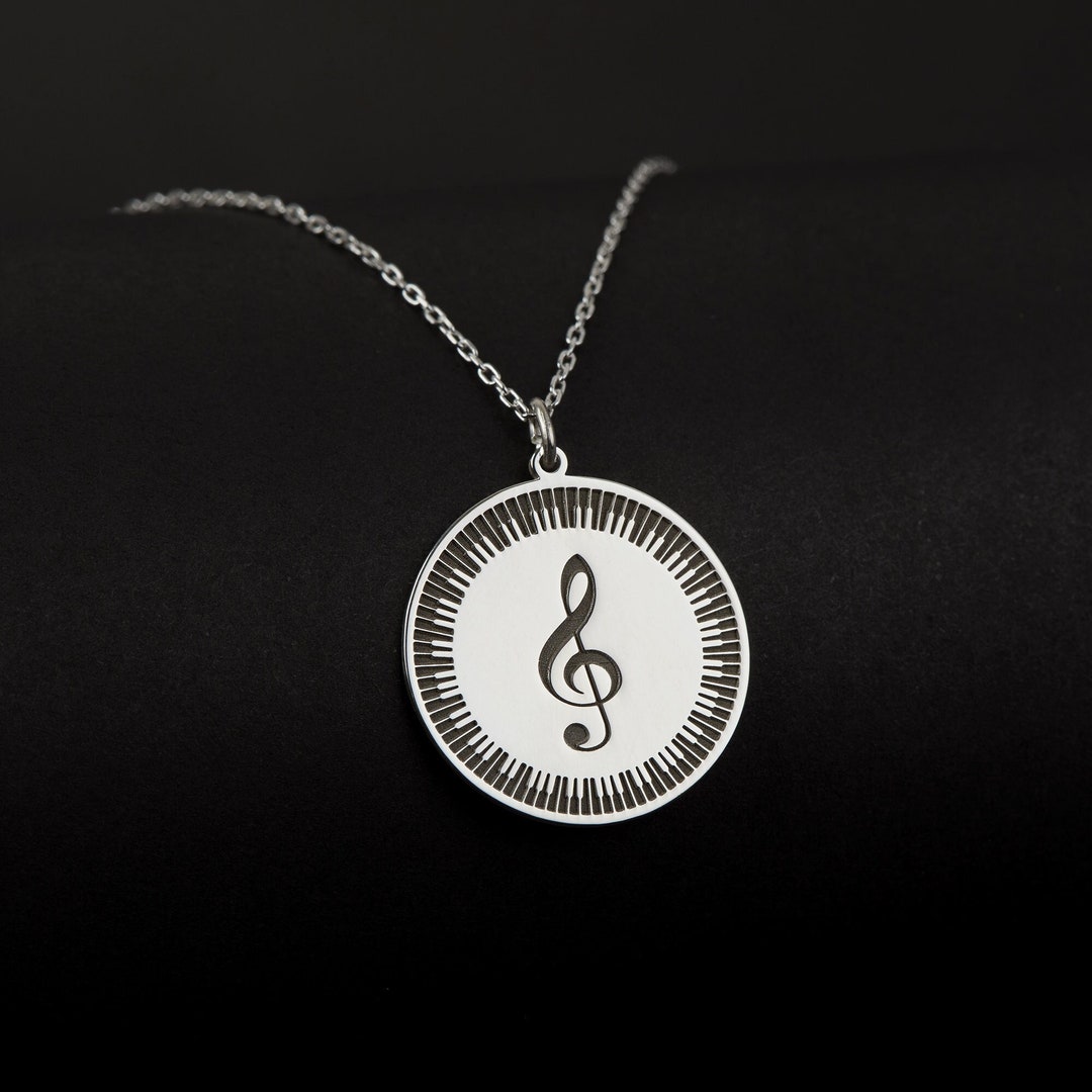 Treble Clef Jewelry, Sterling Silver Treble Clef Necklace, Piano Keys ...