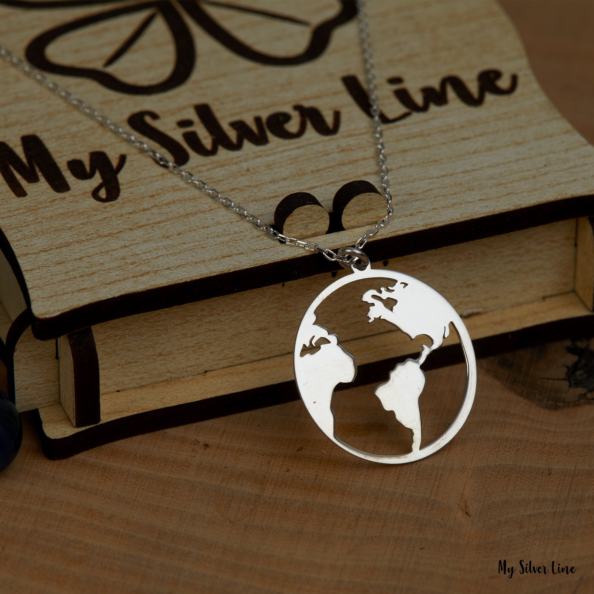 World Map Necklace in Sterling Silver World Map Pendant Gift | Etsy