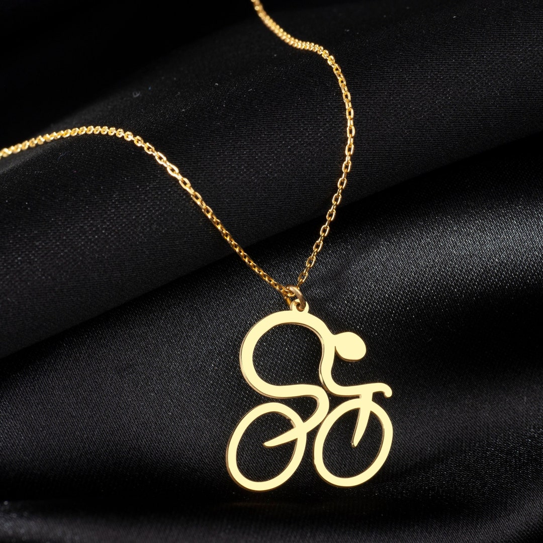 Cyclist Necklace in Sterling Silver, Bicycle Pendant, Sports Lover Gift ...