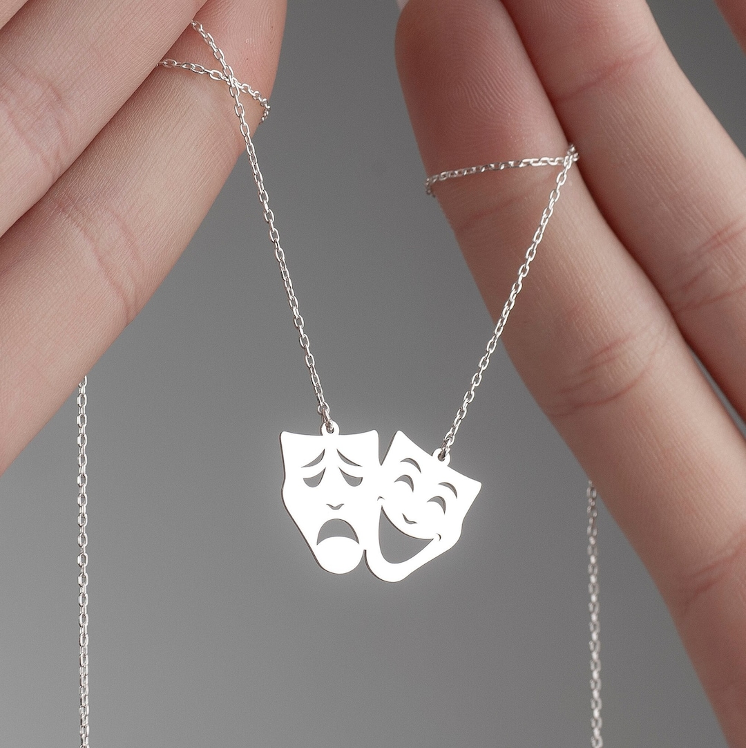 Sock and Buskin Necklace, Comedy Tragedy Masks Pendant, Theather Masks ...