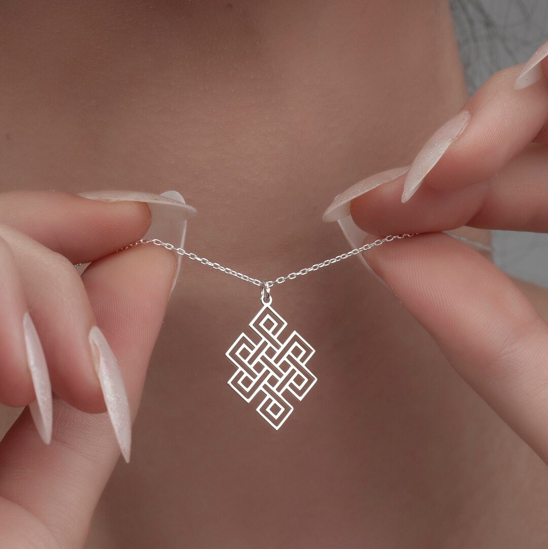 Endless Knot Jewelry in Sterling Silver, Tibetan Infinity Knot Necklace ...
