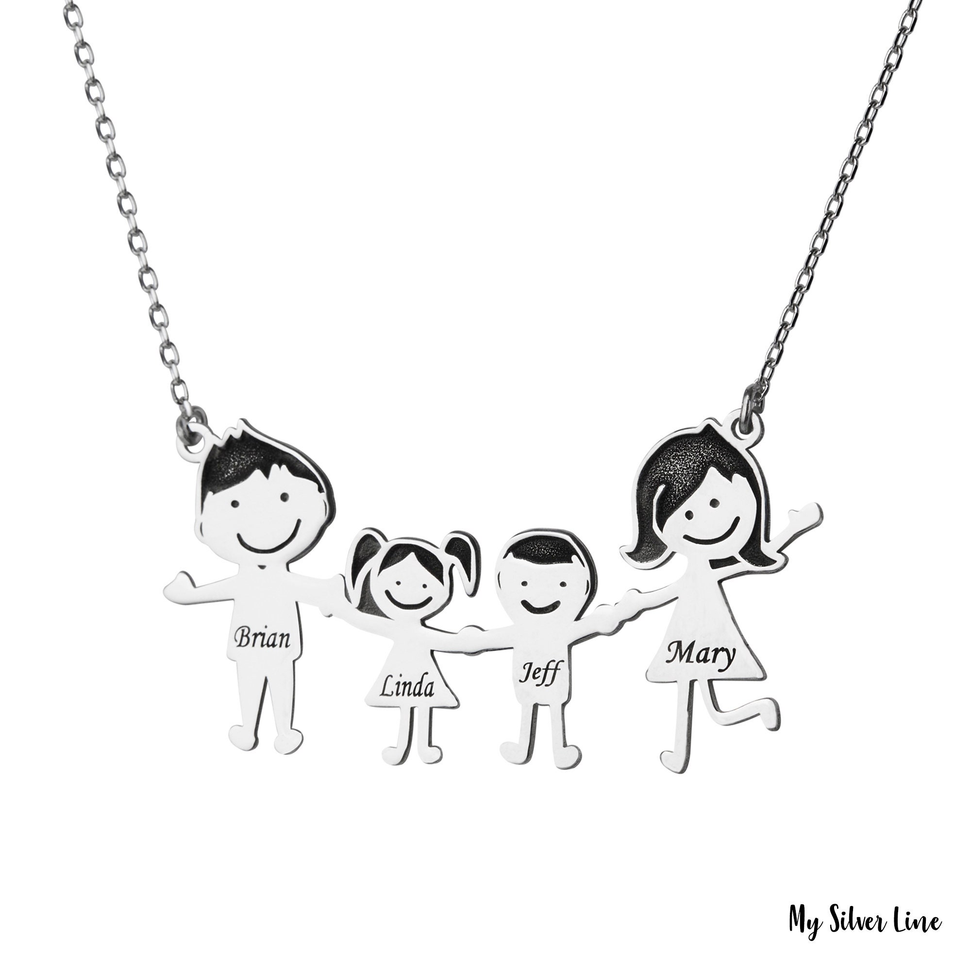 Custom Family Members Pendant. Family Necklace in Sterling - Etsy