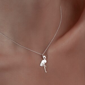 Flamingo Necklace in Sterling Silver, Dainty Flamingo Pendant, Flamingo ...