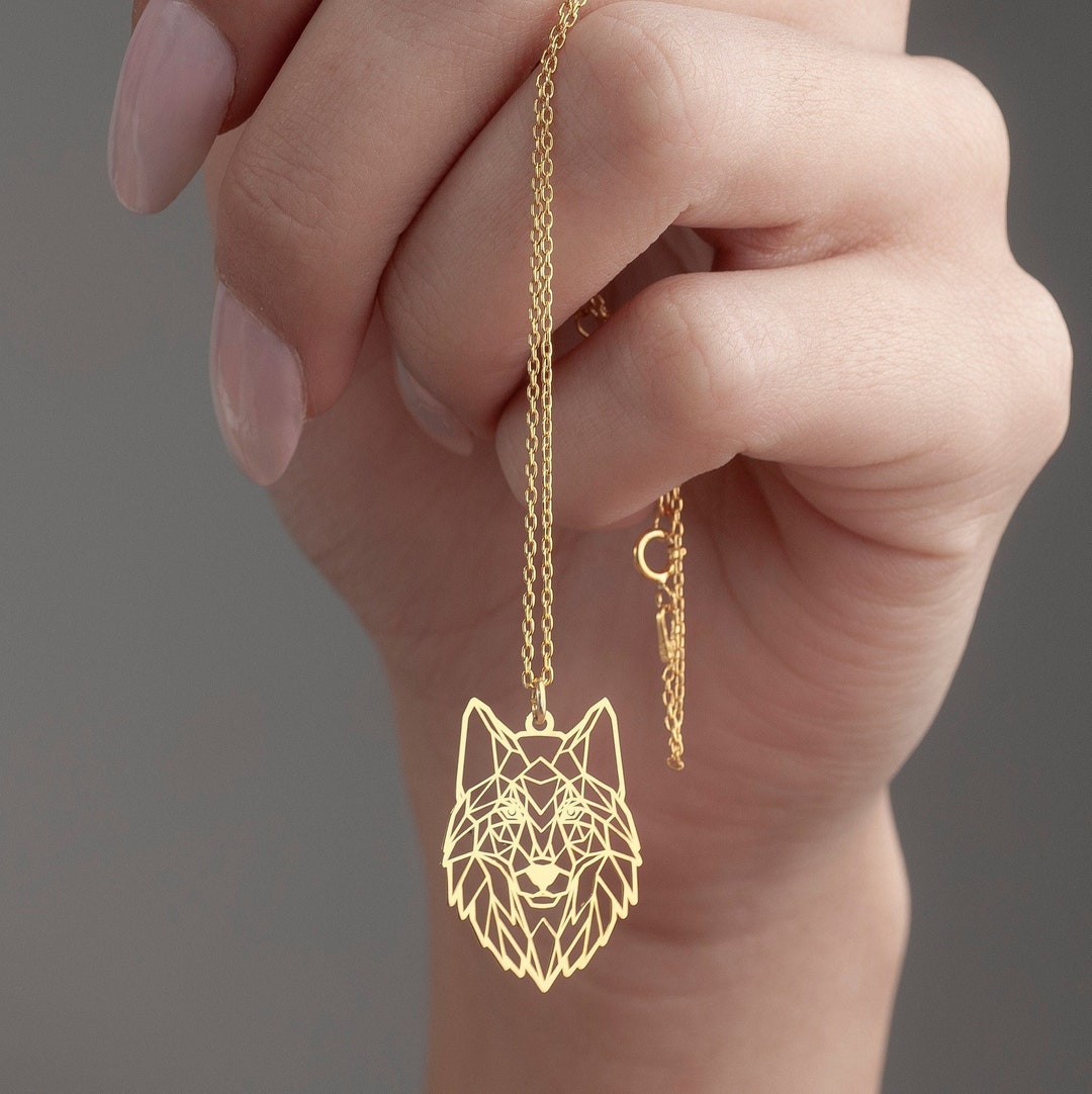 Geometric Wolf Necklace, Origami Wolf Jewelry in Sterling Silver, Wolf ...