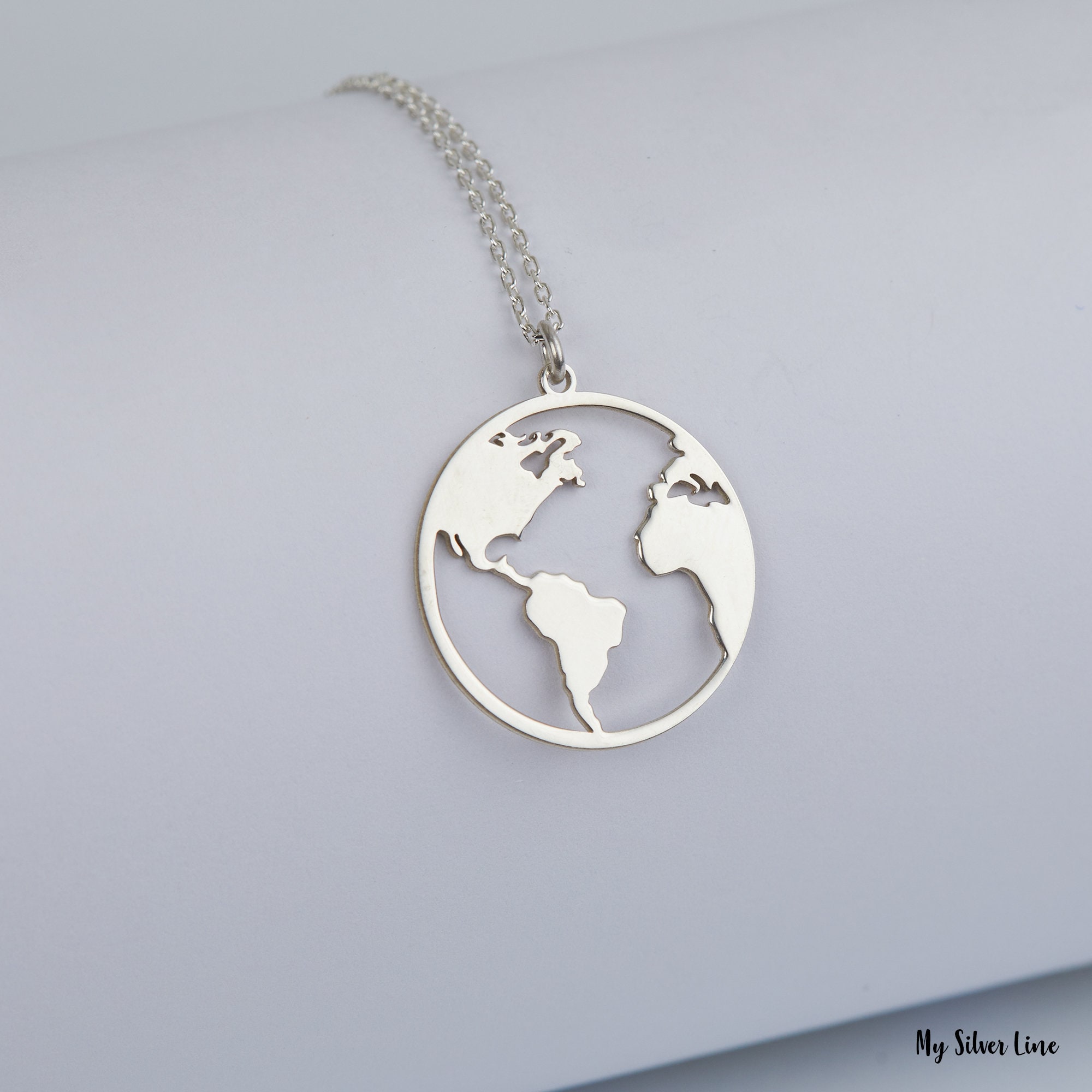 World Map Necklace in Sterling Silver World Map Pendant Gift | Etsy