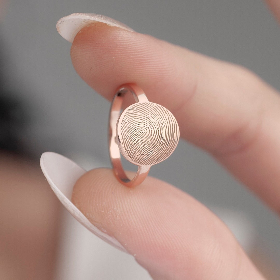Round Shape Fingerprint Ring, Actual Fingerprint Ring, Fingerprint Band Ring, Memorial Ring ...