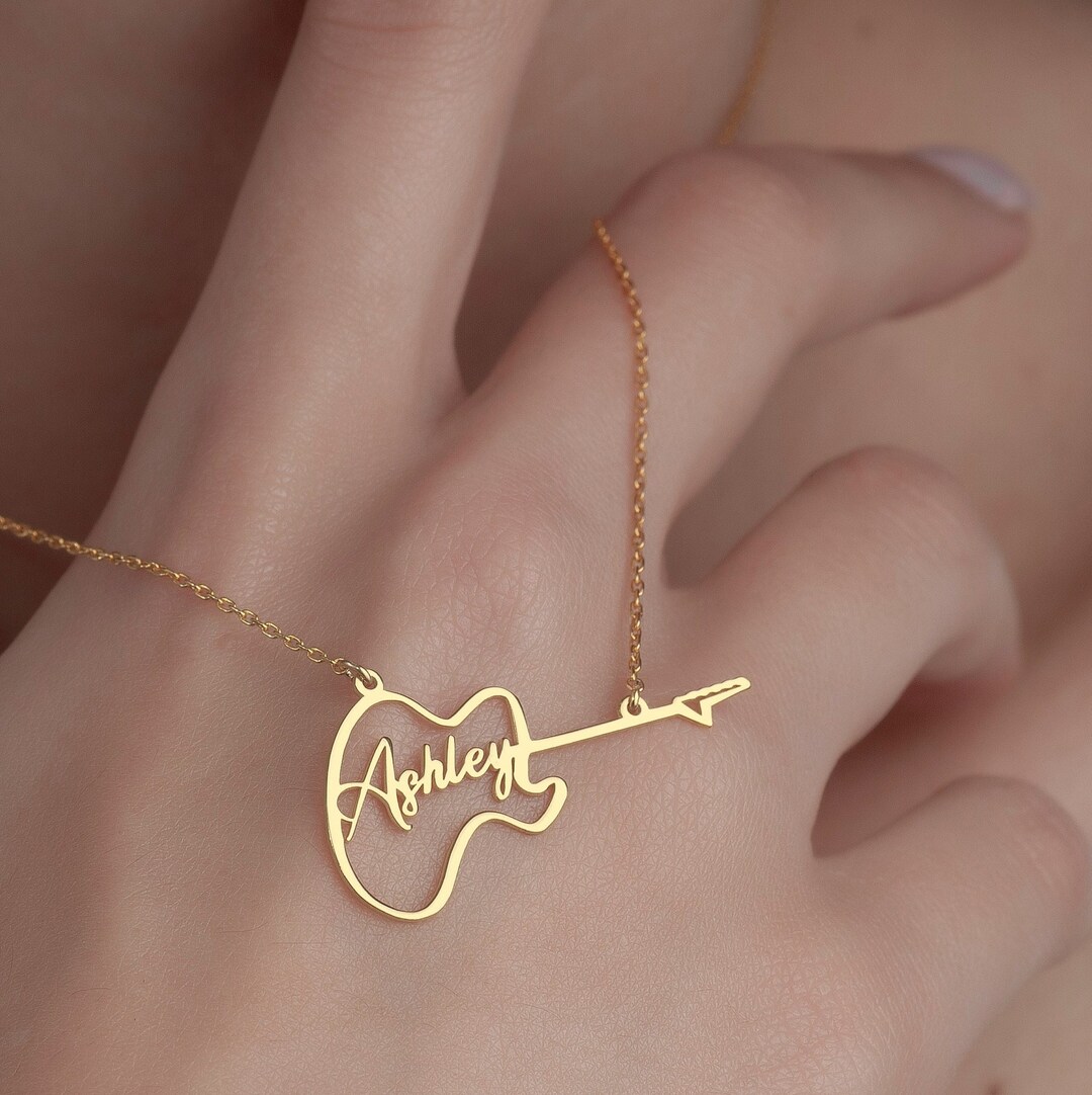 Custom Guitar Necklace, Guitar Jewelry in Sterling Silver, Personalized ...