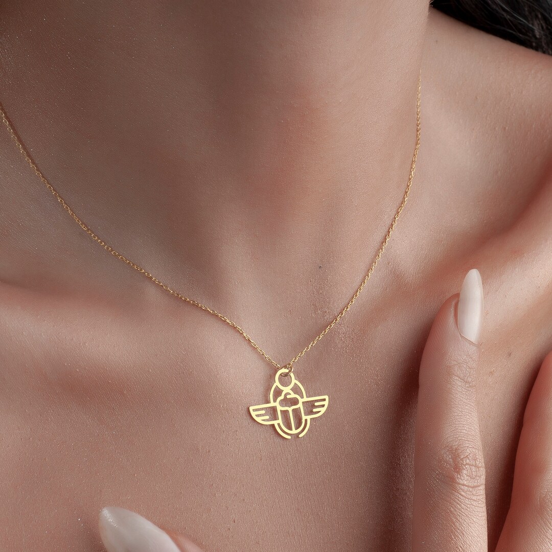 Egyptian Beetle Necklace, Scarab Beetle Jewelry in Sterling Silver ...
