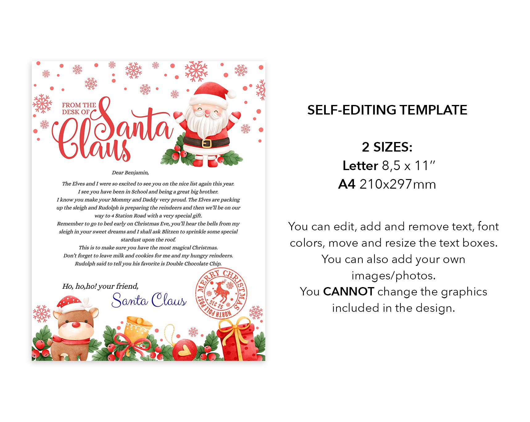 Editable Personalized Letter From Santa Claus. From the Desk of Santa ...