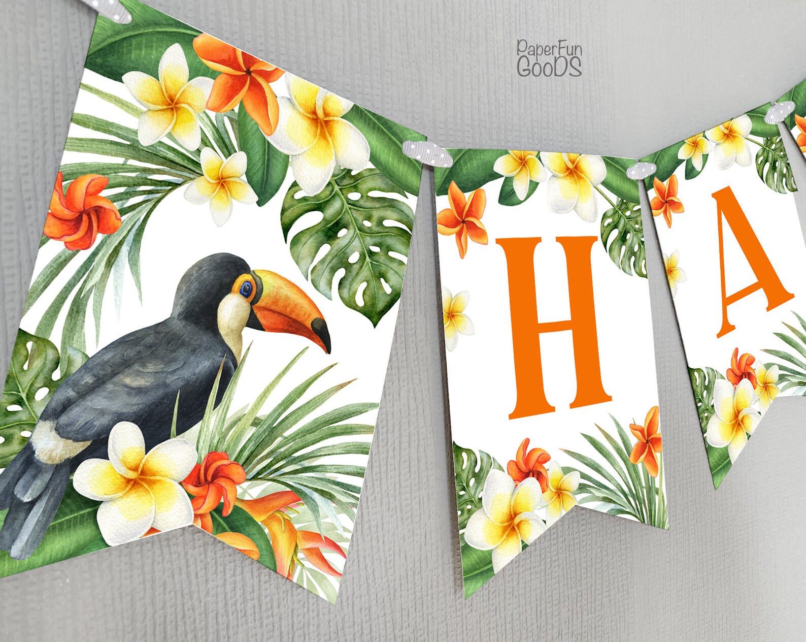 HAPPY BIRTHDAY Tropical Banner. Printable Digital Party Decoration ...