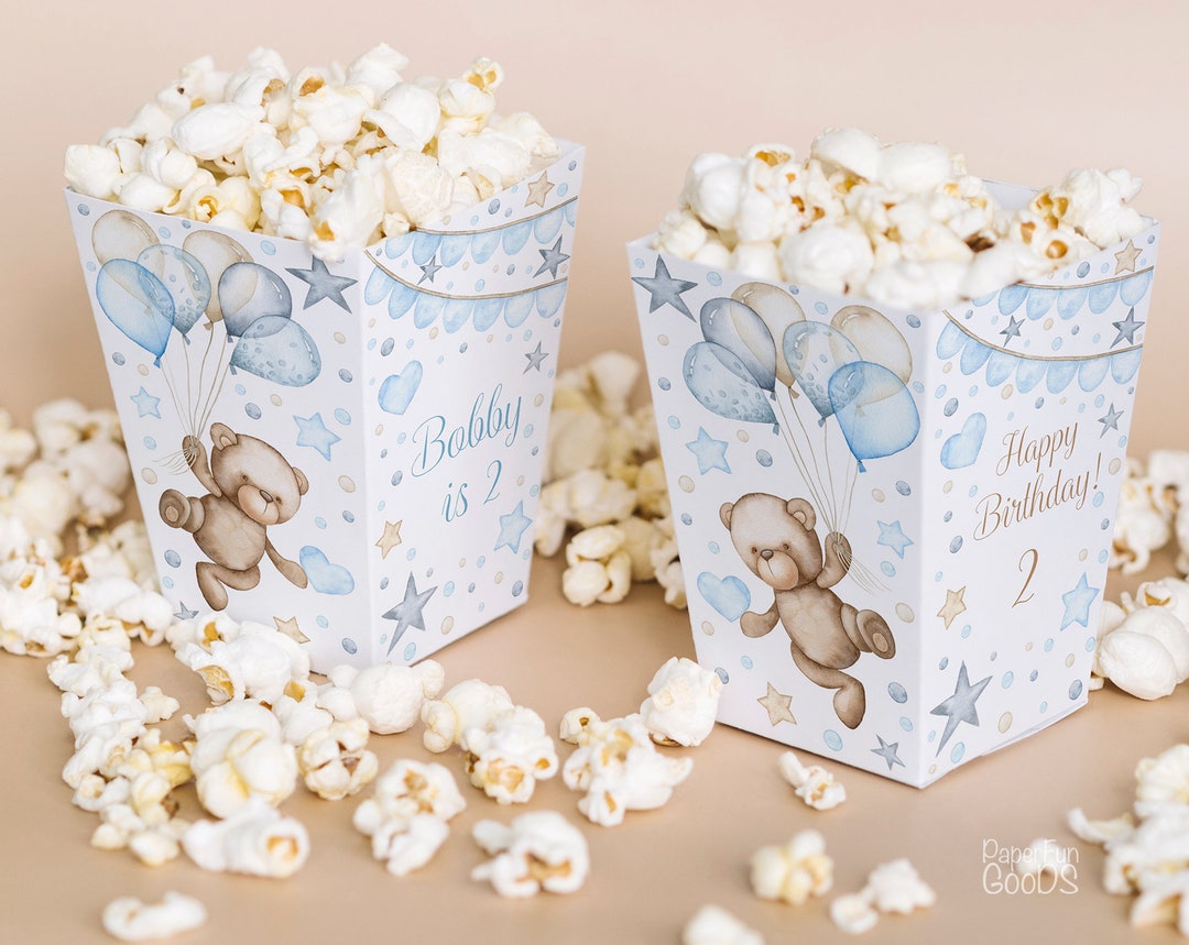 EDITABLE Small Popcorn Box, Corjl Template. Personalized Editable Blue ...