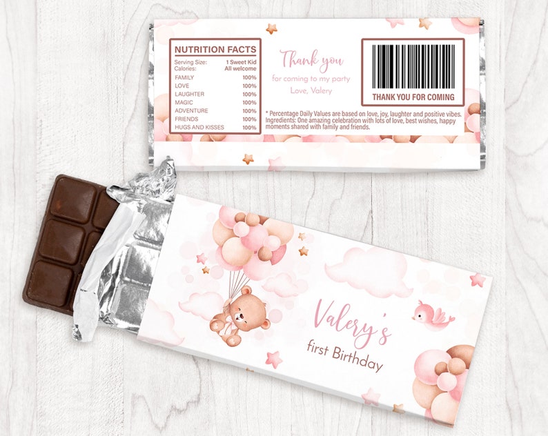 EDITABLE Chocolate Bar Wrappers, 1st Birthday Corjl Template ...