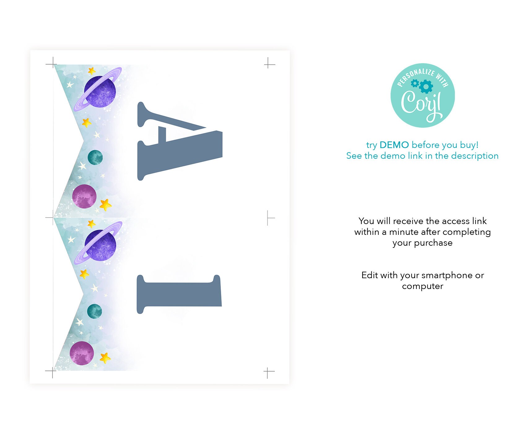 EDITABLE Space Birthday Bunting. A-Z Letters 0-9 Numbers. Astronaut ...