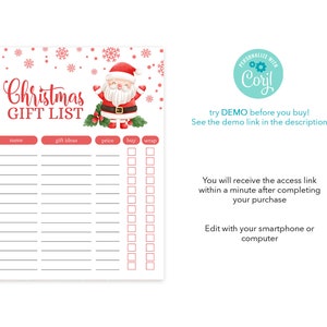 Editable Christmas Gift List. Santa Claus, Christmas Christmas to Do ...