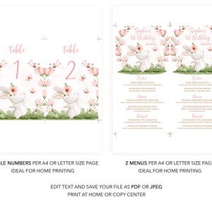 EDITABLE Digital Menu Card and Table Number. Bunny Party Pink - Etsy