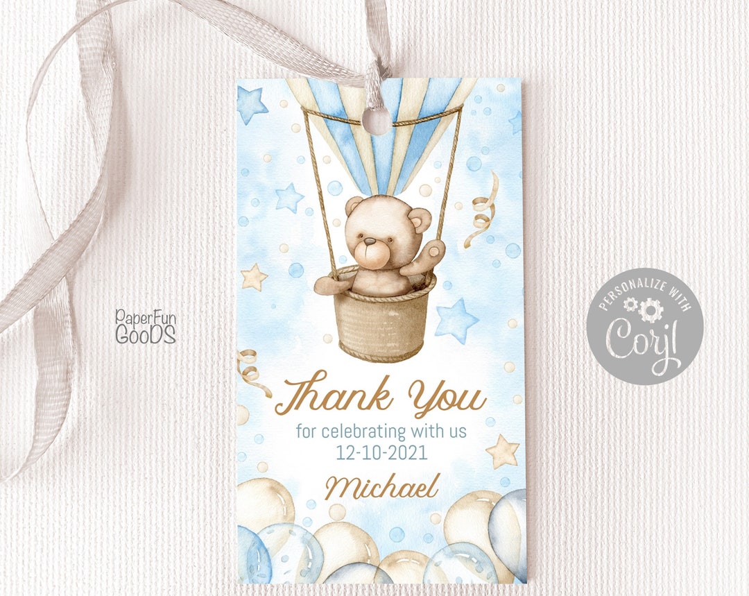 EDITABLE Thank You Tags. Personalized Boys Party Tag. Digital Birthday ...