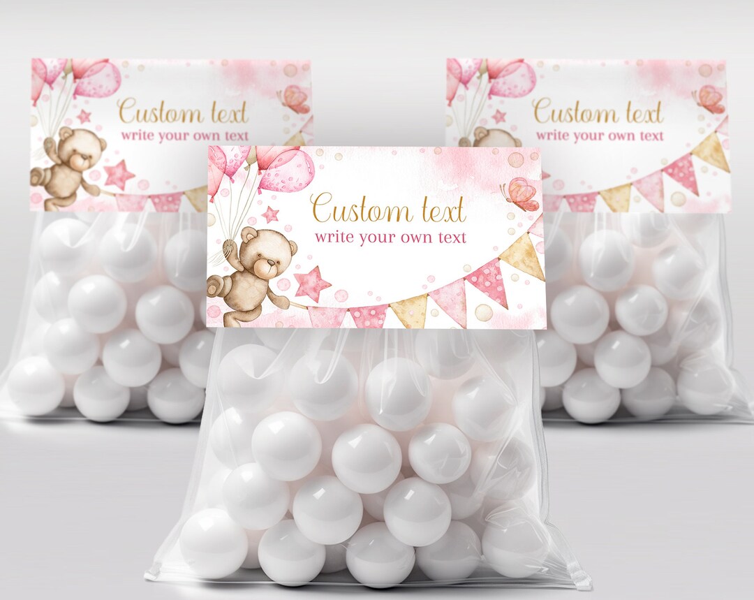 EDITABLE Teddy Bear Food Labels. Baby Girl 1st Birthday Favor Label ...