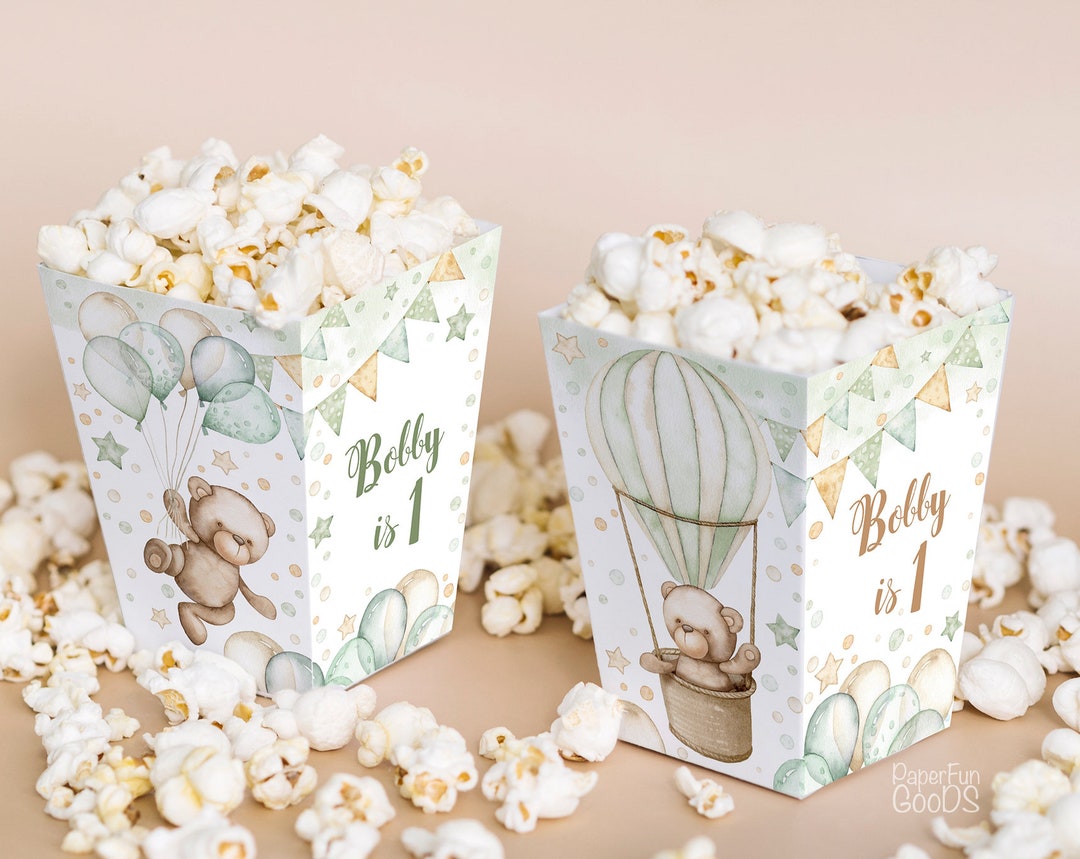 EDITABLE Small Popcorn Box, Teddy Bear Boy, Girl Birthday. Personalized ...
