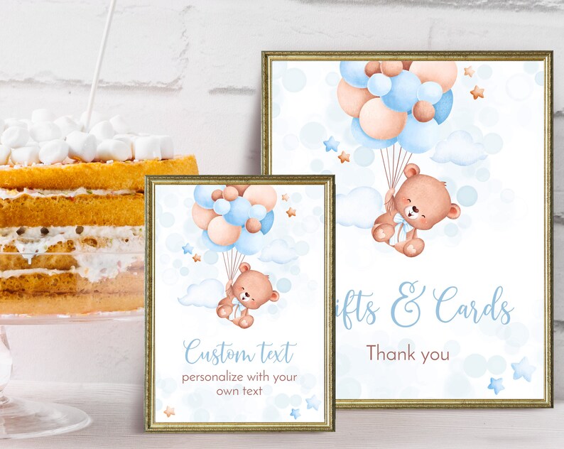 Editable Teddy Bear Signs Set. Baby Boy 1st Birthday. Blue and - Etsy