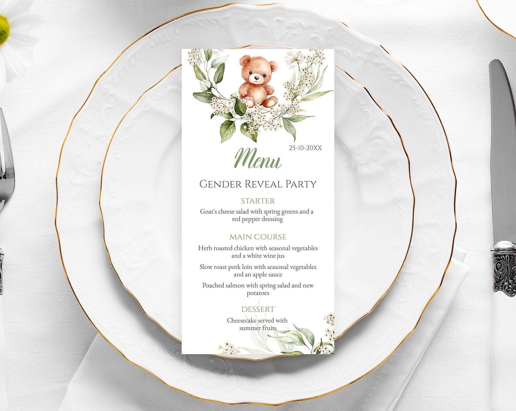 EDITABLE Menu Card and Table Number. Gender Reveal Party. Personalized ...