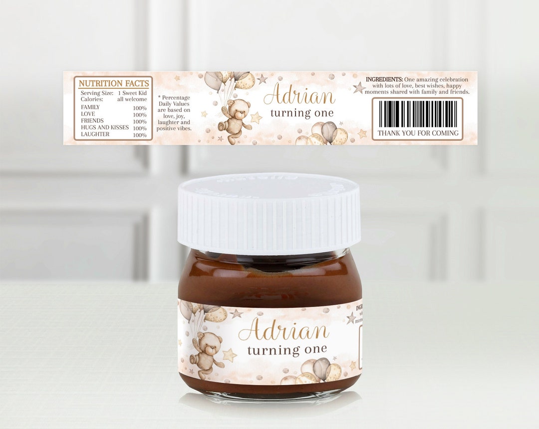 EDITABLE Digital Mini Nutella Jar Label Favor. Nude Teddy Bear ...
