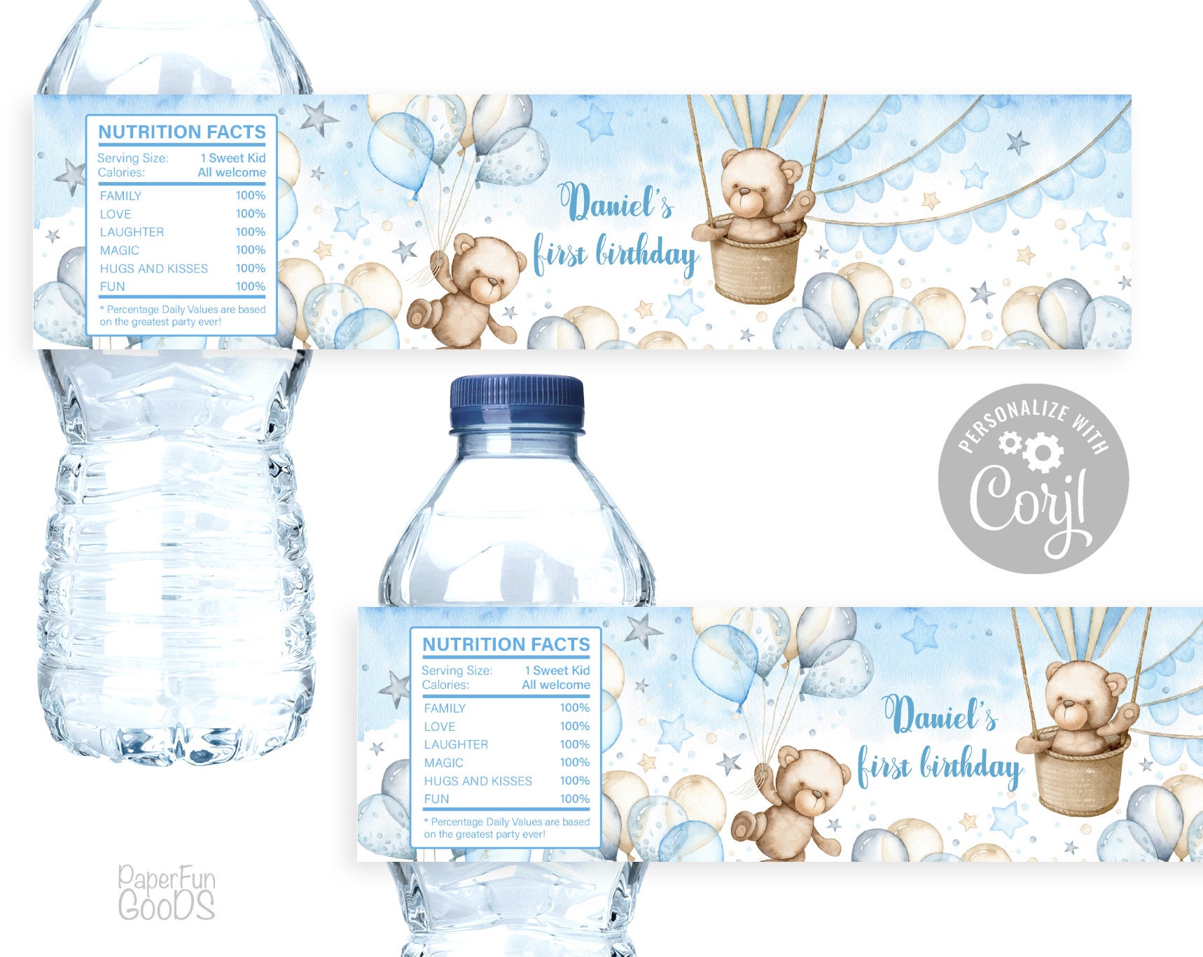 EDITABLE Bottle Label Water Labels Corjl Template. - Etsy