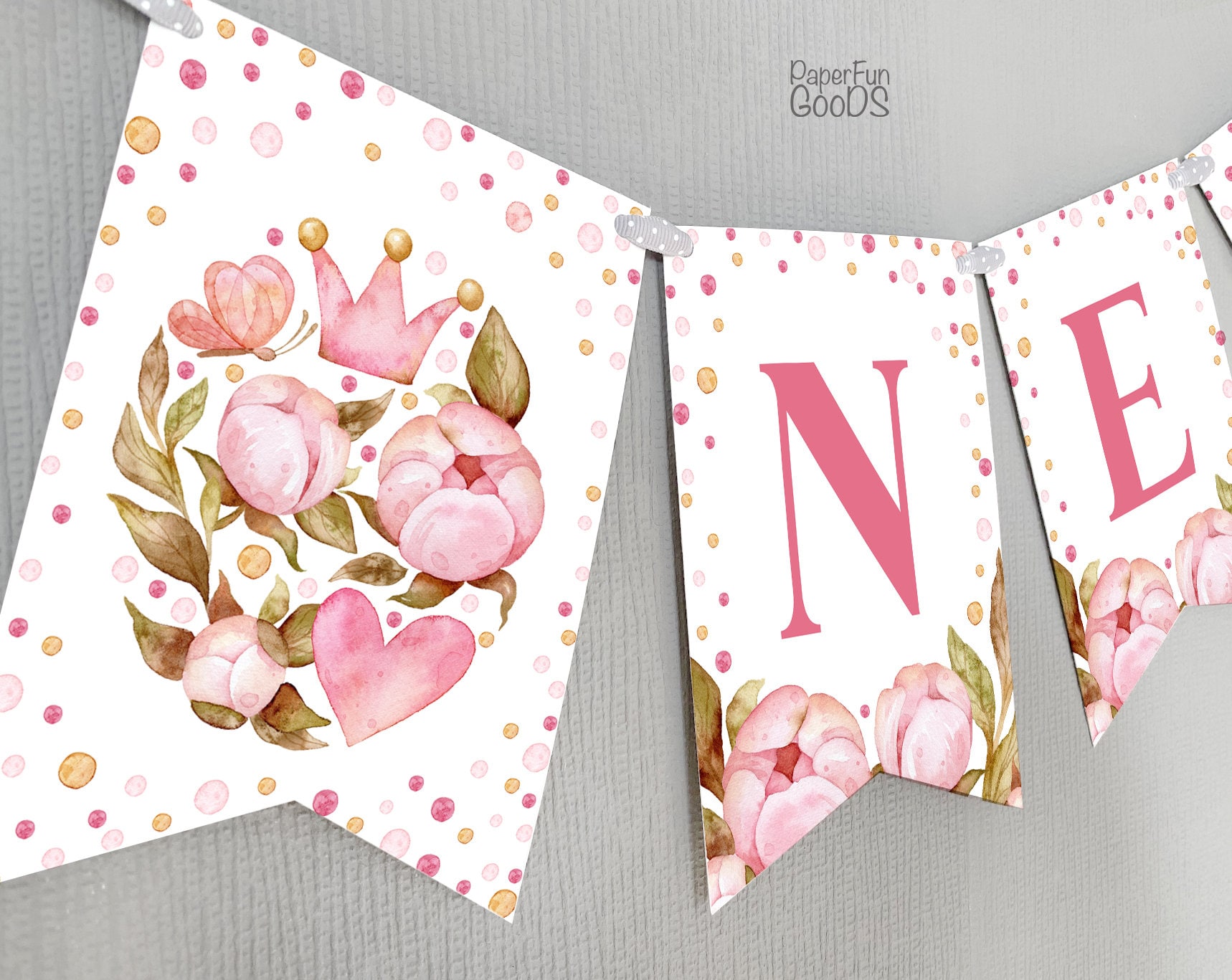 ONE Birthday Banner. Printable Digital Party Decoration. Onedrful Girls ...