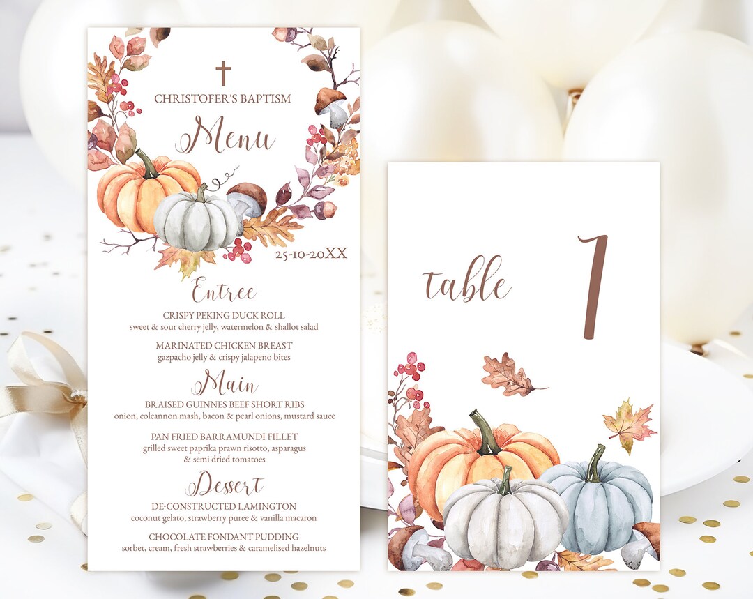 EDITABLE Digital Menu Card and Table Number. Autumn Wreath, Fall ...
